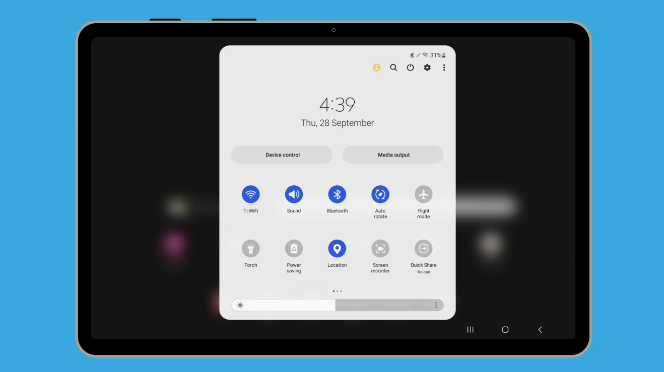 Android tablet: On-screen keyboard and Quick Settings
