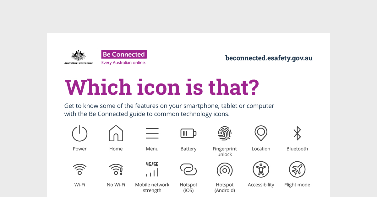Free glossary of icons | Be Connected